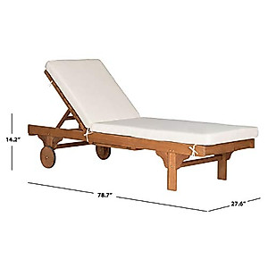 SAFAVIEH Outdoor Collection Newport Natural/ Beige Cushion Built-in Side Table Adjustable Chaise Lounge Chair