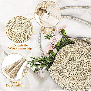 Straw Shoulder Bag, Kadell Women Handmade Summer Beach Crossbody Bag, for Travel Outing Dating Outgoing, for Girls Ladies Women, comes with tassels, Beige
