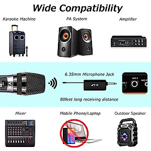 JYX Wireless Microphone, Professional UHF Metal Handheld Dynamic Mic System with Rechargeable Receiver 1/4''(6.35mm) Plug, for Amplifier, PA System, Karaoke Singing, Wedding, Party, Speech, Church