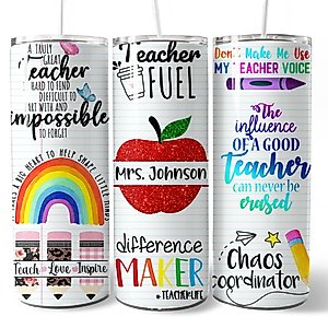 Fleur&Bay Teacher Appreciation Gifts for Women - Personalized Teacher Tumbler With Straw - Daycare Preschool Birthday Back to School Gifts Ideas - Customized Cup With Name - 20 oz Travel Coffee Mug