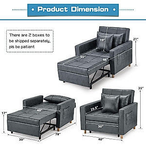 YODOLLA Futon Chair Bed, 3-in-1 Convertible Chair Sleeper for Adults, Pull Out Sofa Bed with Adjustable Backrest,Sofa,Lounger Chair,Single Bed,Convertible Chair Bed for Adults, Bronze Dark Grey