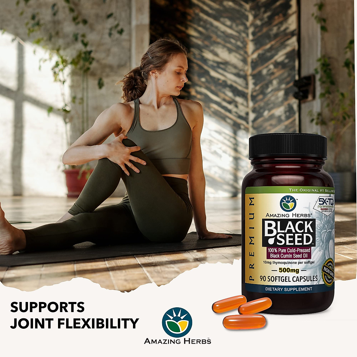 Amazing Herbs Premium Black Seed Oil Capsules - Cold Pressed Nigella Sativa Aids in Digestive Health, Immune Support, Brain Function, Gluten Free, Non GMO - 90 Count, 500mg