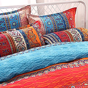 Bohemain Comforter Set Queen, Reversible Boho Down Alternative Comforter Set for All Seasons, 3 Pieces (1 Solid Comforter + 2 Pillow Shams), Soft Microfiber Bedding 90'' x 90"