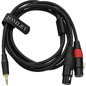 JOMLEY Dual XLR Female to 3.5mm Y-Splitter Cable, Unbalanced XLR Female to 1/8 Inch Mini Jack TRS Stereo Aux Interconnect Audio Mic Breakout Patch Cord - 2 Meter
