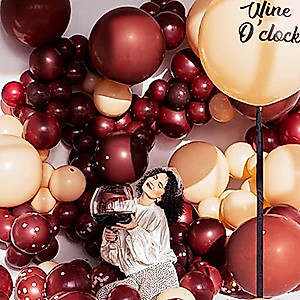 RUBFAC Burgundy Maroon Balloons Latex Party Balloons, 100pcs 12 Inches Wine Red Balloons for Party Decoration Valentine's Day, Birthday, Wedding, Baby Shower, Bride Party Decoration (with Red Ribbon)