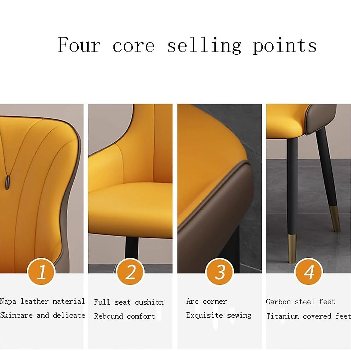 RILOOP Kitchen Napa Leather Dining Chairs Kitchen Living Room Lounge Counter Chairs Sturdy Carbon Steel Metal Legs Household Desk Chair Living Room Chairs/Off White+Grey