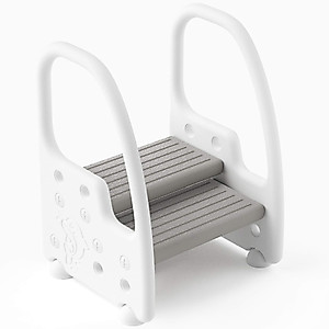 Wiifo Toddler Step Stool for Sink, Height Adjustable Plastic Step Stool for Kids with Handle & Non-Slip Safety,Child Step Stool for Bathroom or Kitchen, Grey