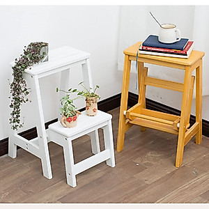 YokIma Folding Step Stool 2 Tier Step Ladder,Wood Ladder Stool Multifunction Step Ladder Stool Portable Counter Chair Shoe Bench/Flower Rack for Household Office