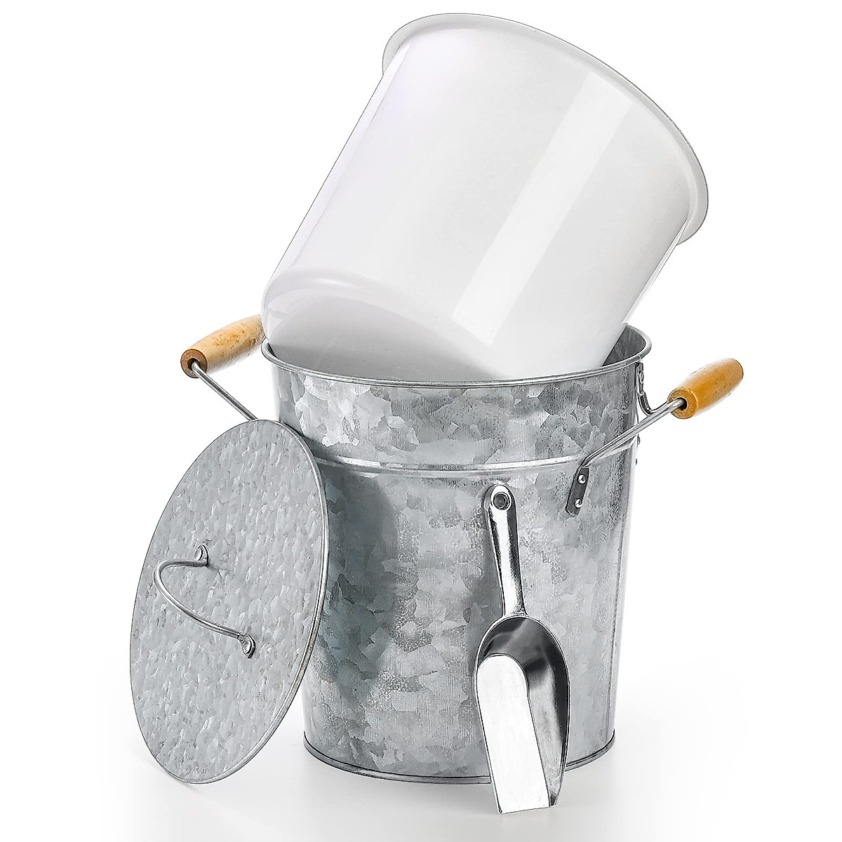 Frcctre Farmhouse 4 Liter Ice Bucket with Lid, Galvanized Metal Beverage Tub with Scoop and Handles, Drink and Wine Chiller for Bar, Party, BBQ, Great for Indoor and Outdoor Use