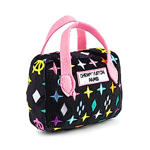 Haute Diggity Dog Black Monogram Chewy Vuiton Handbag, Plush Designer Dog Toys with Interactive Squeaker, Stimulating Pet Enrichment, Machine-Washable & Safe Materials for All Breeds, Size Small