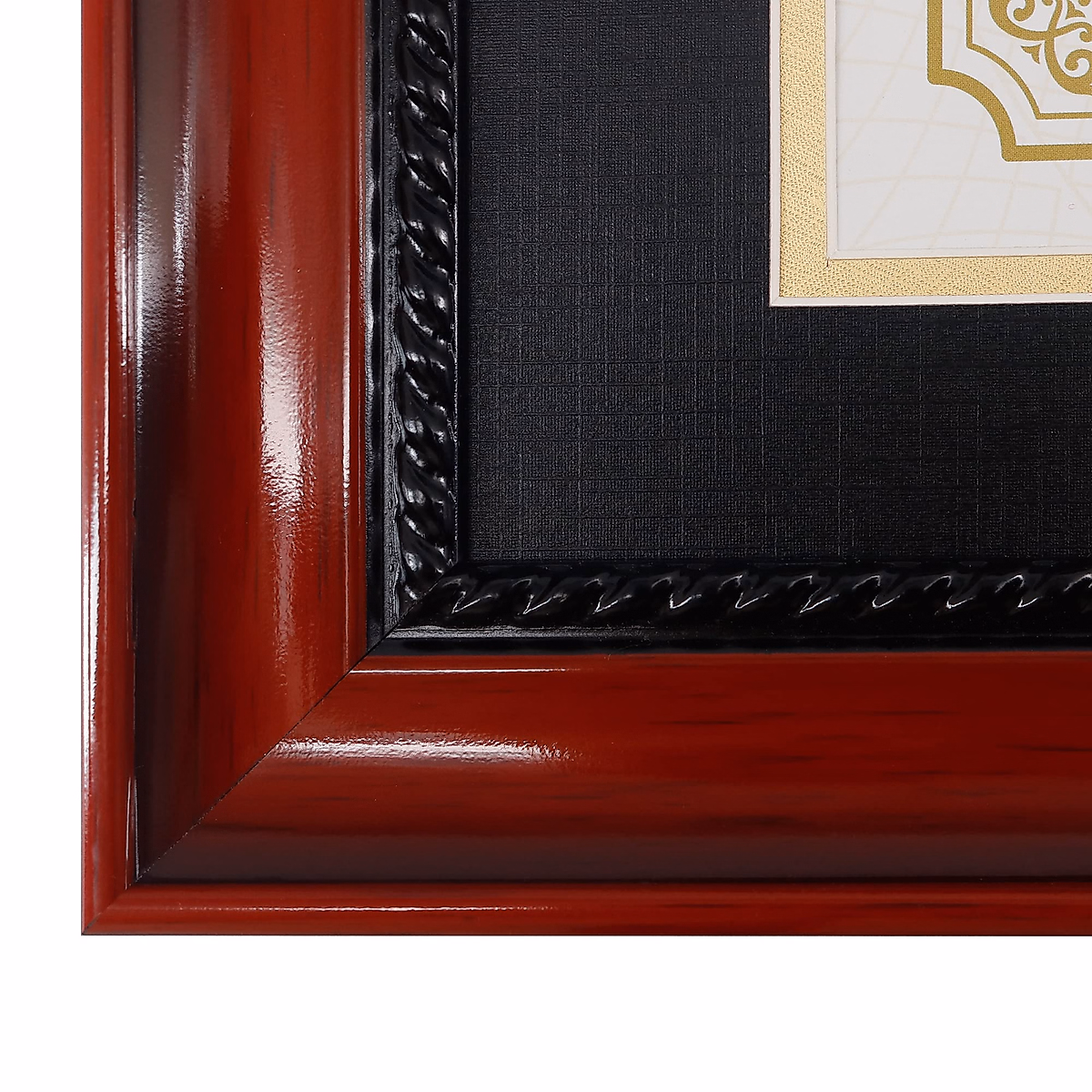 GMFrames 8.5x11 Diploma Degree Frame with Mat or Display 11x14 Certificates without Mat,Solid Wood,Cherry Finish with Intricate Black Rope Detail,UV Protection Acrylic