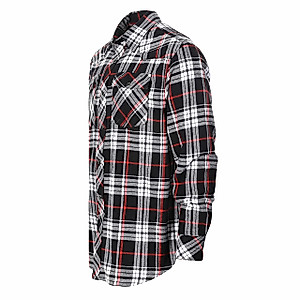 Gioberti Men 100% Cotton Western Flannel Plaid Shirt w/Snap-on Button, Black White Red Line, X-Large