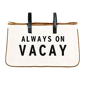 Simple Canvas Beach Tote Bag For Women, Large Purse For Travel (Always On Vacay)