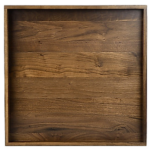 KINGCRAFT 19 x 19 Inches Black Walnut Large Ottoman Tray Wooden Table Tray Square Solid Serving Tray with Handles Platter Decorative Tray for Oversized Ottoman Home Breakfast in Bed Tea Coffee