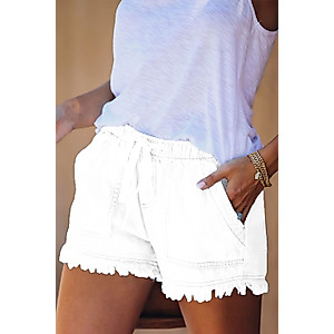 YOCUR Womens Denim Shorts Flowy Fashion Board Shorts Elastic Waist Tassel Drawstring Shorts Juniors Lounge Jean Shorts White XL