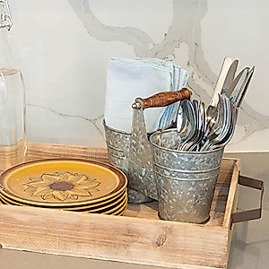 Stonebriar Small Antique Galvanized Metal Double Bucket with Wooden Handle, Gray