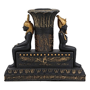 Ebros Ancient Classical Egyptian Black and Gold Seated Isis and Osiris Pillar Candle Holder Figurine Candleholder Home Decor Statue As Decorative Sculpture Gods and Goddesses of Egypt Collectible