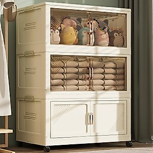 Storage Bins with Lid, 36 Gal Extra Large Collapsible Storage Bins with Private Panel, 3 Packs Stackable Storage Bins with Wheels,Closet Organizers and Storage for Home, Ofiice, Dorm