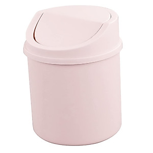 Fiazony Plastic Tiny Waste Bin, Desktop Mini Trash Can with Swing Lid, Pink