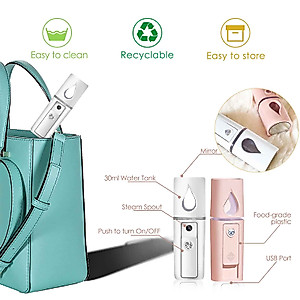 GIVERARE Nano Facial Steamer, Handy Mini Mister with Mirror, USB Rechargeable Mist Sprayer, Visual Water Tank Moisturizing&Hydrating for Face, Makeup, Skin Care, Eyelash Extensions-Pink