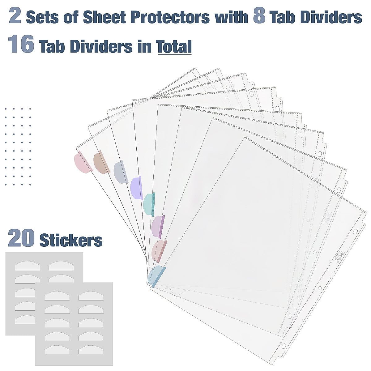 Mr. Pen- Clear Sheet Protectors with Binder Tabs, 8 Tabs, 2 Sets, Clear Binder Sheet Protectors, Clear Plastic Dividers for 3 Ring Binder, Insertable Index Page Divider Multicolor Tabs