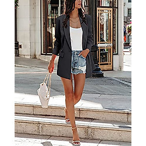 OUGES Womens Black Blazer Jackets Casual Long Sleeve Lapel Collar Work Office Blazer Jackets(Black,Medium)