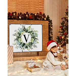 Fireplace Screen Decorative Durable Magnetic Fireplace Cover Baby Proof Fireplace Draft Blocker Letter V, Farmhouse Eucalyptus Wreath Fireplace Blanket for Summer Winter Save Energy,39x32 Inch