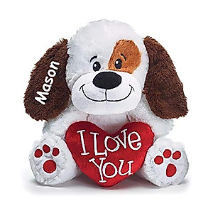Personalized Valentine's Day Sitting I Love You Puppy with Heart Plush Stuffed Animal Toy for Boys or Girls with Custom Name - 9 Inches