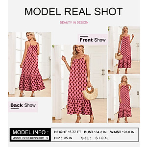 Dokotoo Womens Summer Dresses U Neck Spaghetti Strap Casual Boho Printed Hawaiian Dress Ruffle A Line Maxi Dresses for Beach Vacation X-Large Multicolor