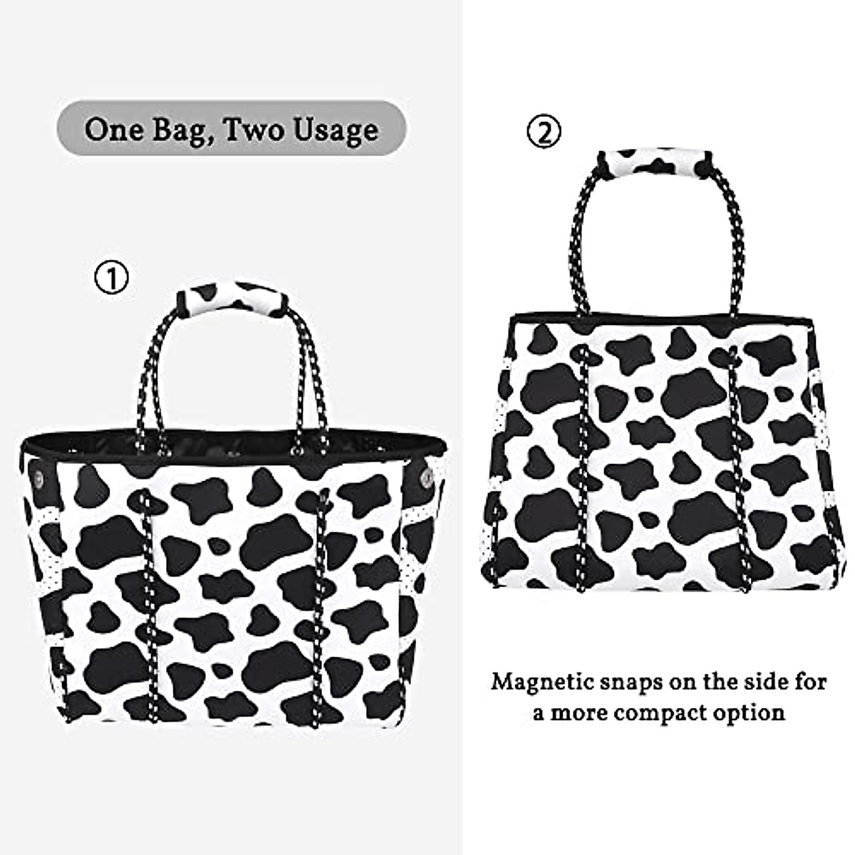 Yomietar Neoprene Tote Bag Travel Beach Bag Large Pool Bag Gym Bag Handbag for Women Men (Cow Print)