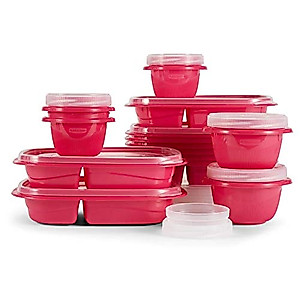 Rubbermaid TakeAlongs 2-Compartment Meal Prep and Food Storage Kit, 30 Pieces including Lids, BPA-Free Plastic, Beet Red