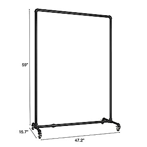HOMEKAYT Industrial Pipe Clothing Rack on Wheels Heavy Duty Garment Racks Rustic Rolling Rack for Home, Clothes Display Rack Retail Display-Black