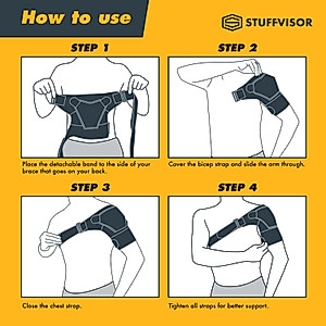 Stuffvisor Shoulder Support Brace with Pressure Strap Pad for Rotator Cuff, Tendonitis, Dislocation, Bursitis and other Shoulder Injuries, with Shoulder Sling, Compression Arm Sleeve Unisex, Onesize