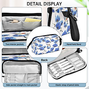 DEHOZO Portable Pencil Case Pen Bag with Zipper, Blue Flower Orchid Hummingbird Large Pencil Pouch Pen Case Stationery Bag for Office School Student, Multifunctional Pen Box for Girl Boy Men Women