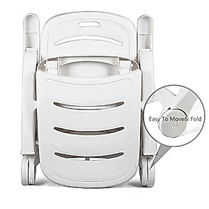 Giantex Folding Lounger Chaise Chair on Wheels Outdoor Patio Deck Chair Adjustable Rolling Lounger 5 Position Recliner w/Armrests (1, White)