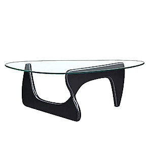 Noguchi Table Triangle Glass Coffee Table with Solid Wood Base, Modern Tempered Glass Accent Table, Sofa Side Table for Living Room Patio Study Office Hotel (Black, 0.472in)