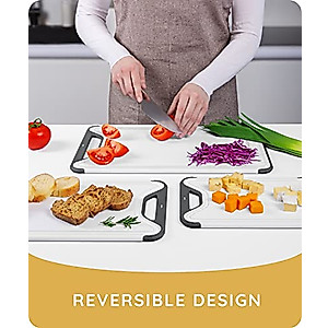 Serveware Accessories for Kitchen, Plastic Cutting Board, Dishwasher Safe Cutting Board with Juice Grooves, Thick Chopping Board for Meat, Veggies, Fruits, Easy Grip Handle, Non-Slip (Black, 10" x 7")