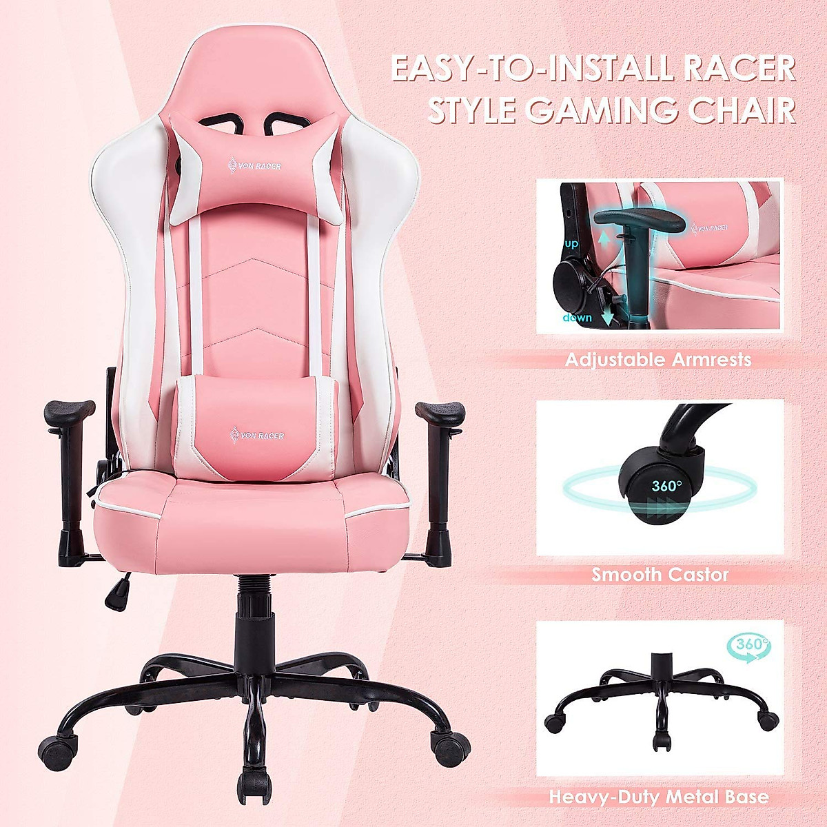 Blue Whale Massage Gaming Chair for Adults, 350LBS Office Chair with Retractable Footrest, Adjustable Armrest, Classic PU Leather Big and Tall Ergonomic Computer Chair