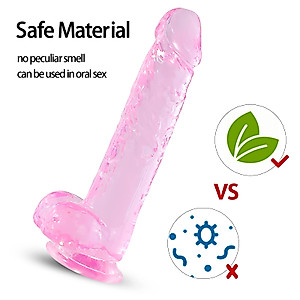 Pink Dildo,7.6" Ultra-Soft Realistic Dildo with Suction Cup Base for Hands-Free Play, Body-Safe Material