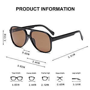 BUTABY Vintage Aviator Sunglasses for Women Men Retro 70s Glasses Classic Large Squared Frame UV400 Protection Black Yellow & Black Brown