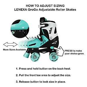 Lenexa Go GRO Adjustable Quad Roller Skate Bundle – Kids Roller Skates with Wrist Guards, Knee Pads, Elbow Pads, and Matching Backpack - Black, Orange, Adjustable Medium (12J to 2)