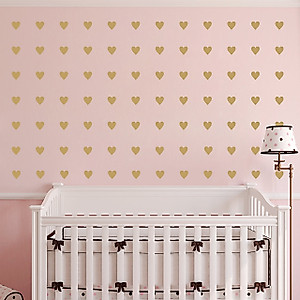 2inchx100 Pieces DIY Heart Wall Decal Vinyl Sticker for Baby Kids Children Boy Girl Bedroom Decor Removable Nursery Decoration (Matte Gold)