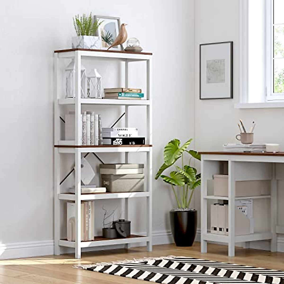 Spirich Home 5 Tier Bookshelf, Tall Industrial Wood Bookcase, Modern Storage Book Shelf for Bedroom, Living Room and Home Office, Rustic Brown