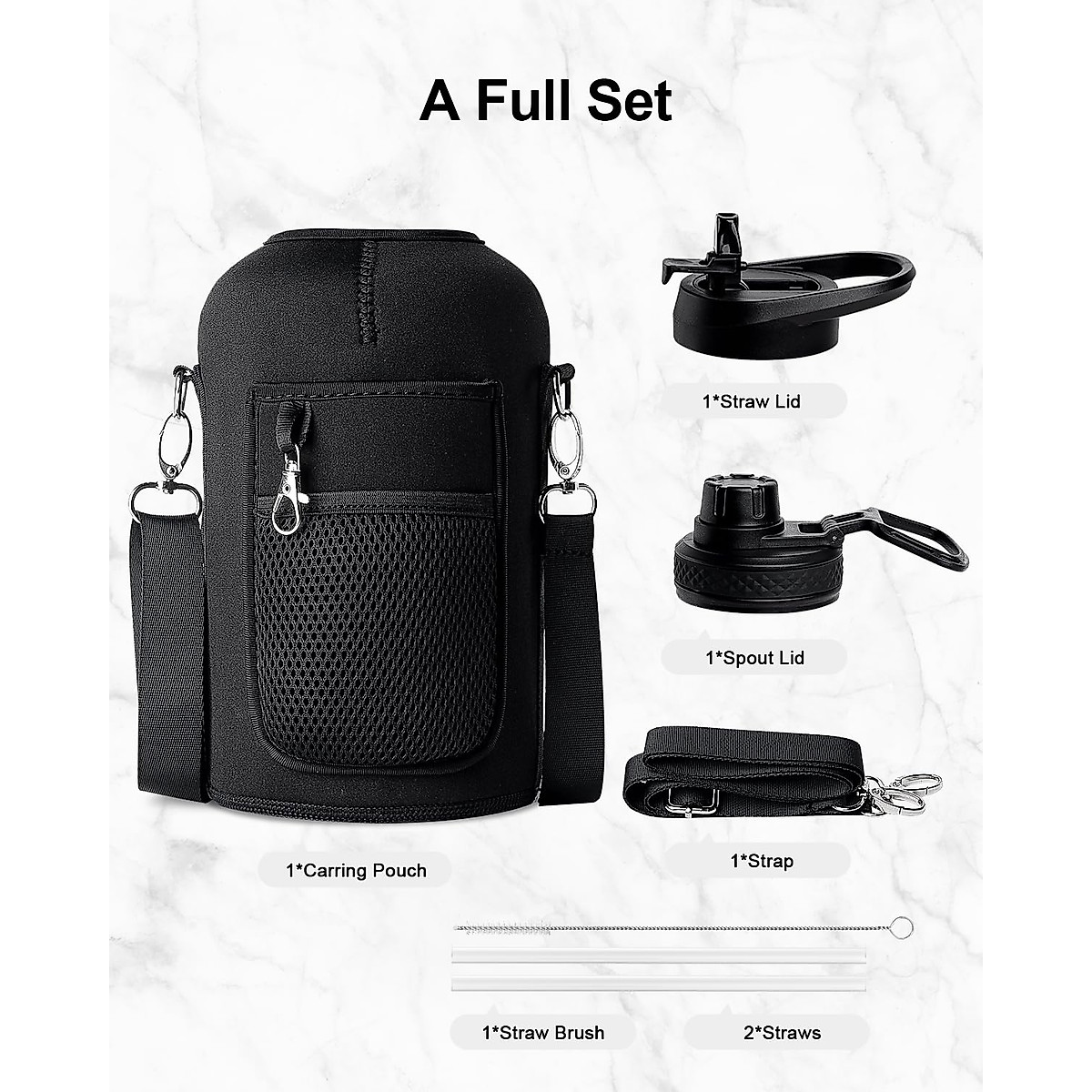 Trebo 64oz Water Bottle Insulated with Straw &2 Lids, Half Gallon Double Wall Vacuum Stainless Steel Metal Large Jug with Handle, Wide Mouth Coffee Flask Mug with Carry Pouch, Keep Cold Hot, Pink