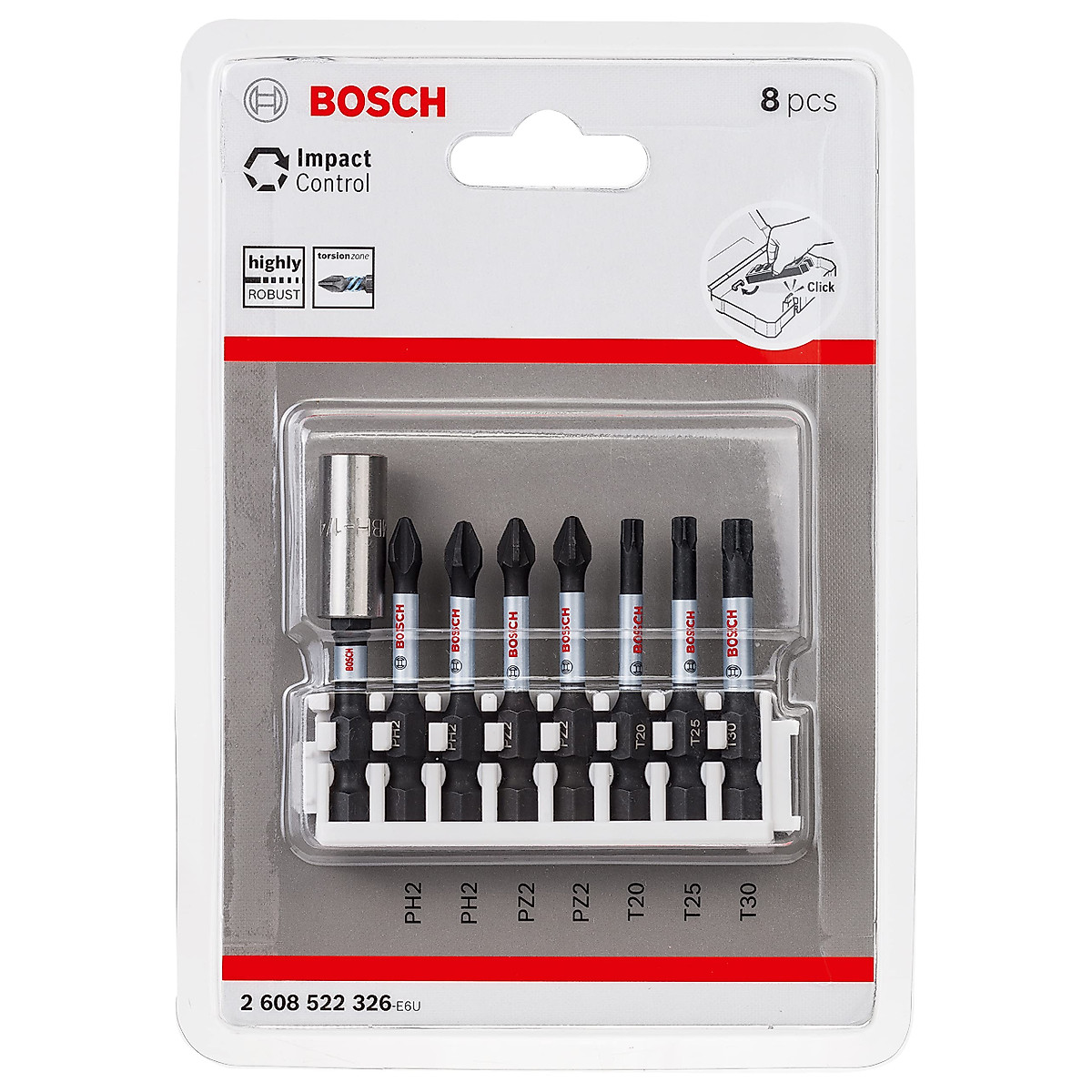 Bosch Professional 8pcs. Screwdriver Bit Set (Impact Control, T/PZ/PH Bits, Length 25 mm, Pick and Click, Accessory Impact Drill)