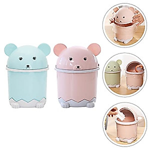 Mini Trash Can with Lid Desktop Cartoon Garbage Bucket Small Garbage Can Tiny Waste Basket Covered Closable Trash Bin for Office Pink Blue 2pcs