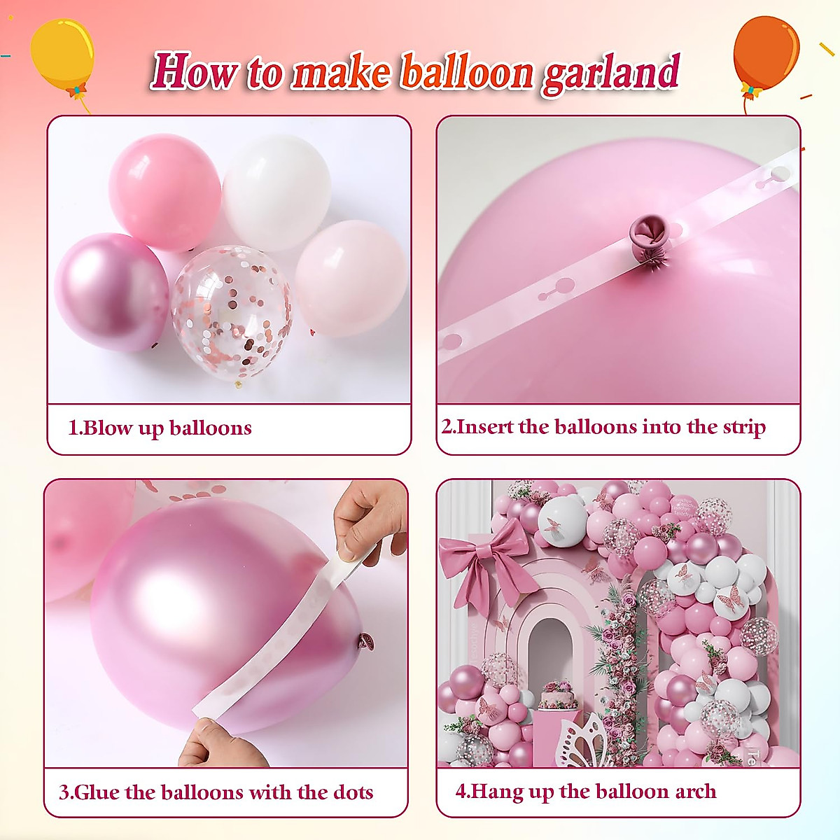 152Pcs Pastel Light Pink White Metallic Pink Balloon Arch Garland Kit,Pink White Rose Gold Confetti Balloon With Butterfly Stickers for Baby In Bloom Baby Shower Decorations Birthday Wedding Decor