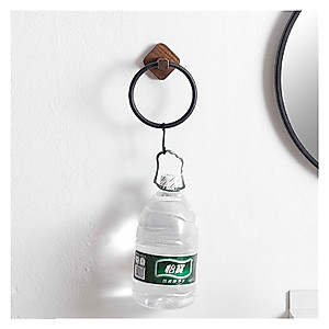 JiNks Towel Rack Aluminum+Wood Towel Ring, Hand Towel Holder for Bathroom, Towel Rack Hanger for Kitchen Wall Mount Heavy Duty Storage (Color : Black)