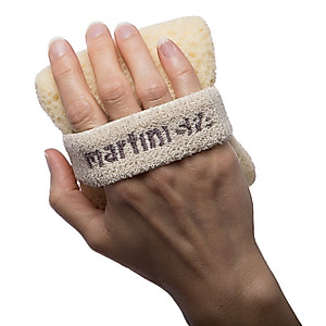 MartiniSPA Exfoliating Body & Shower Sponge with Soap Pocket. All Natural Italian Deep Cleansing Sponge with Soap Saver Pouch & Hand Strap for Men & Women - Use in Shower or Bath - 2 Units/Beige Color