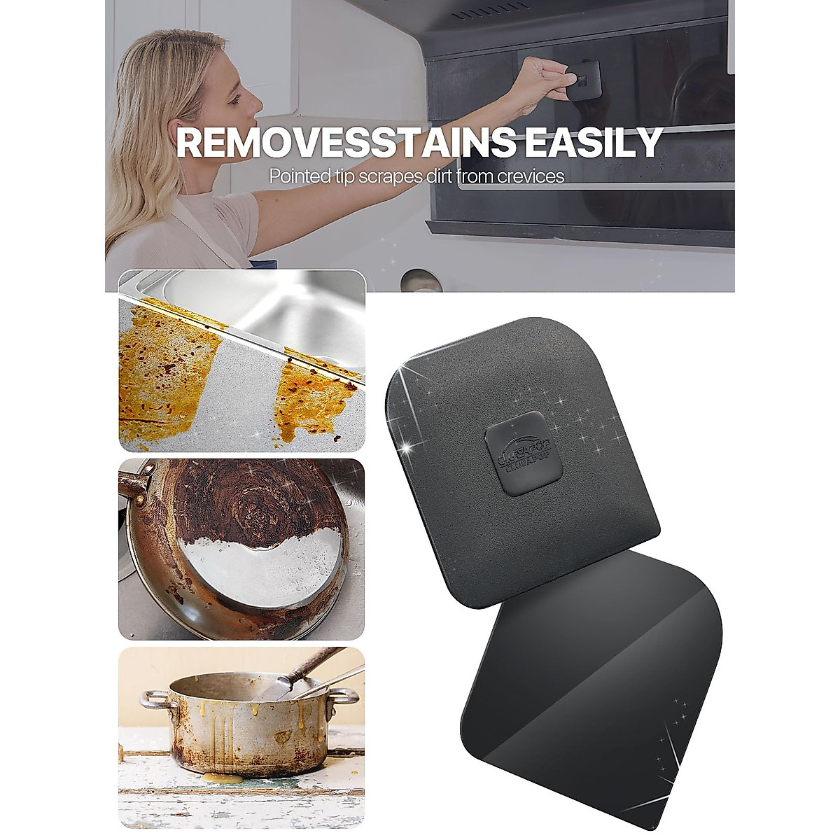 Pan Scraper, CLUEAPOP 5 Pcs Pot Scraper Plastic, Pot Scraper Non Scratch for Cast Iron, Pot and Pan Cleaning, Sturdy Scraper Kitchen Tool